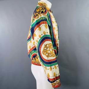 Gucci | Jackets & Coats | Gucci Beige Multi Color Graphic Silk Blouson ...